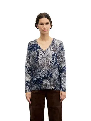 Gerard Darel Rhea Long Sleeve V-neck Sweater - Navy Blue