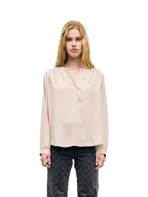 Gerard Darel Liset V-neck Long Sleeve Shirt - Sand