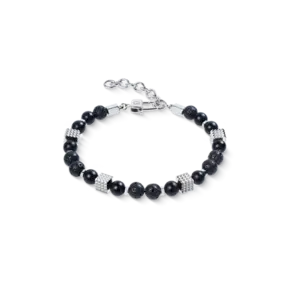 COEUR DE LION Onyx And Lava Bead Bracelet With Mini Spikes Cubes In Stainless Steel - Silver