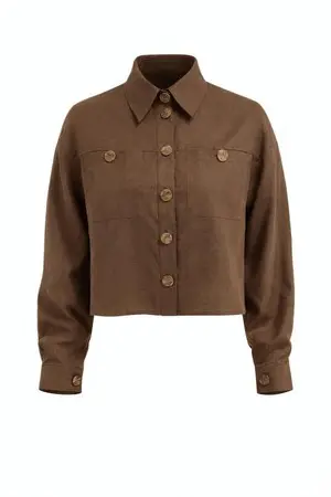 EXQUISE Seleneelle Long Sleeve Linen Crop Jacket