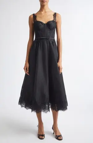 Zimmermann Valiant Lace Trim Corset Midi Dress - Black