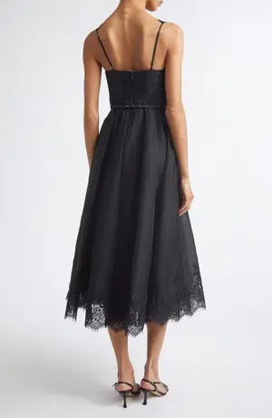 Zimmermann Valiant Lace Trim Corset Midi Dress