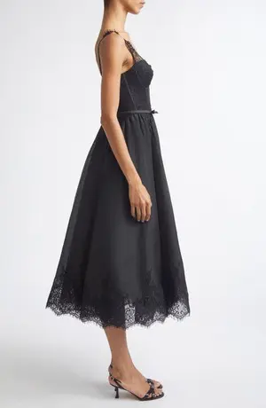 Zimmermann Valiant Lace Trim Corset Midi Dress