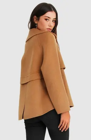 BELLE & BLOOM Double Breasted Wool Blend Coat - Camel