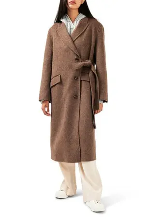 BELLE & BLOOM Right There Side Tie Wool Blend Coat - Walnut