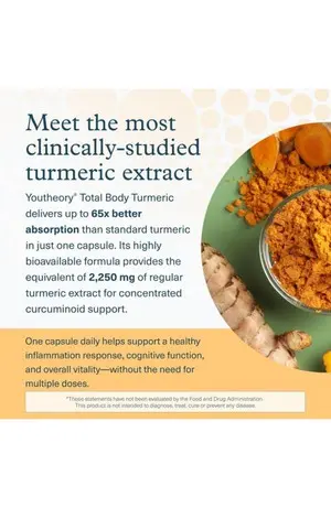 YOUTHEORY Total Body Turmeric Vegetarian Capsules Inflammation Support Supplement 30 Count