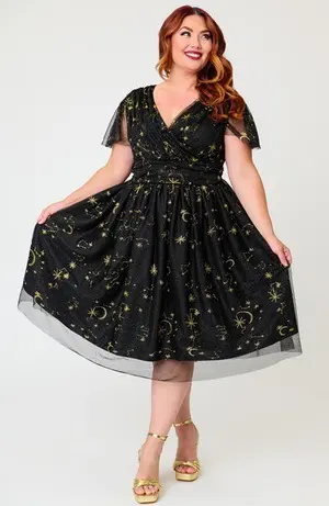 Unique Vintage Midori Swing Dress With Flutter Sleeves