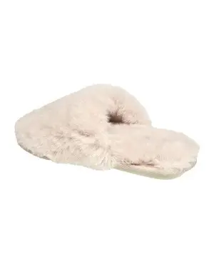 Nine West Faux Fur Closed Scuff Slipper - Egg Shell