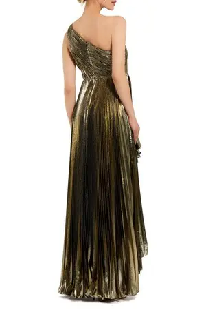 Mac Duggal Petite Metallic Pleated One Shoulder Gown