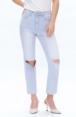 BAYEAS Raw Hem Ripped High Waist Straight Leg Jeans