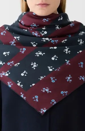 Lafayette 148 New York Floral Silk Scarf - Aubergine Multi