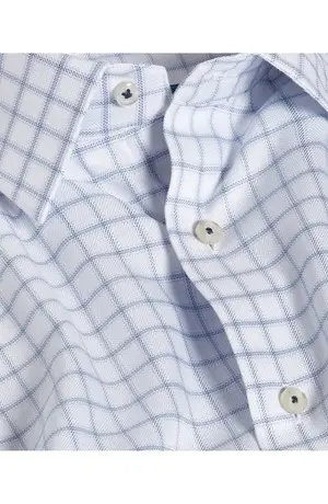 David Donahue Trim Fit Windowpane Check Dress Shirt - White/navy