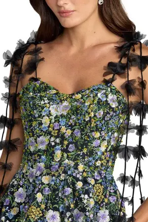 Mac Duggal Floral Embroidered Tulle A-line Gown