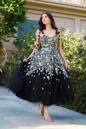 Mac Duggal Floral Embroidered Tulle A-line Gown