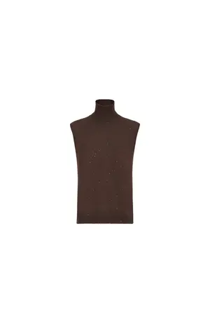 Brunello Cucinelli Cashmere And Silk Diamond Yarn Turtleneck Sweater Vest - Brown