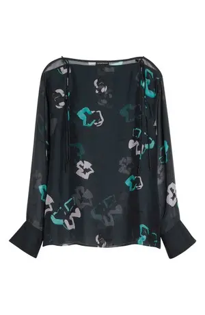 Emporio Armani Abstract Print Silk Top - Navy
