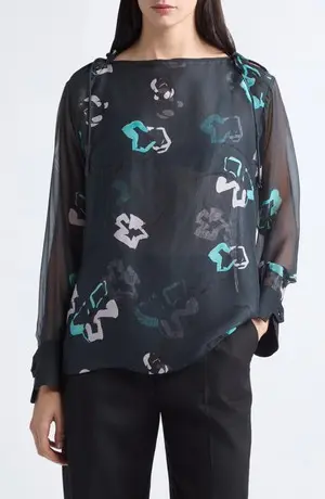 Emporio Armani Abstract Print Silk Top - Navy