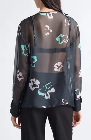 Emporio Armani Abstract Print Silk Top - Navy