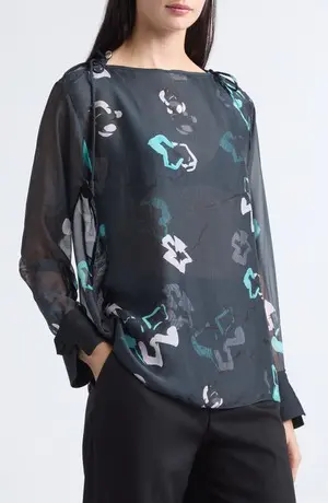Emporio Armani Abstract Print Silk Top - Navy
