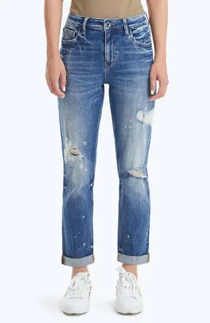 BAYEAS Paint Splatter Ripped High Waist Mom Jeans - Mascara