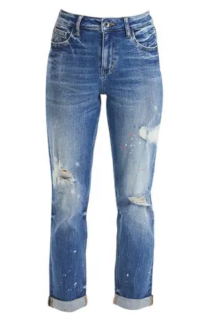 BAYEAS Paint Splatter Ripped High Waist Mom Jeans - Mascara