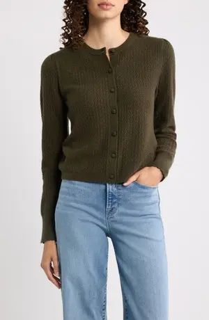 FRAME Honeycomb Cashmere Cardigan - Deep Olive