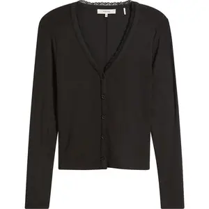 FRAME Rib Trim Cardigan - Black