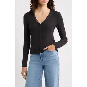 FRAME Rib Trim Cardigan - Black