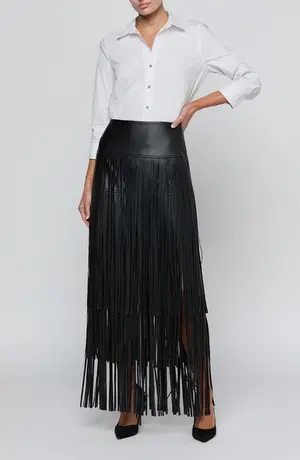 L'Agence Karoline Faux Leather Fringe Maxi Skirt