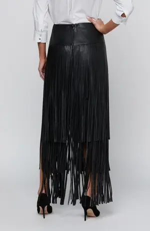 L'Agence Karoline Faux Leather Fringe Maxi Skirt