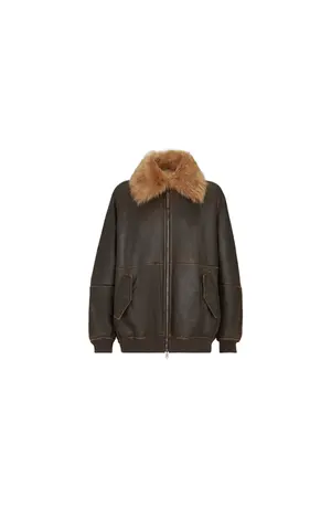 Brunello Cucinelli Vintage-effect Shearling Bomber Jacket With Shiny Zipper Pull - Hazelnut