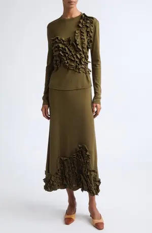 Ulla Johnson Polina Ruffle Wool Jersey Top - Loden