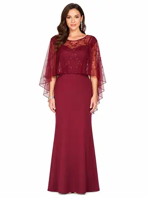 LARA NEW YORK Flutter Capelet With Beaded Tulle - Wine