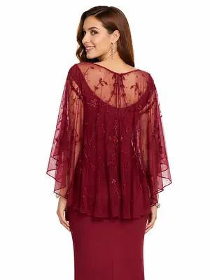 LARA NEW YORK Flutter Capelet With Beaded Tulle - Wine