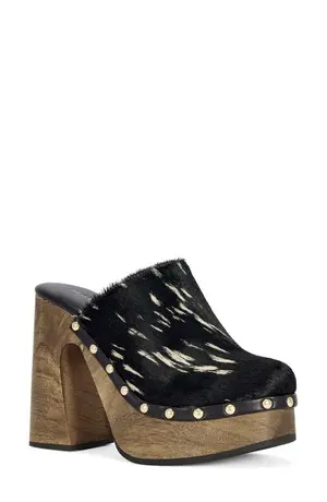 AZALEA WANG Picard Genuine Calf Hair Platform Clog - Black Multi