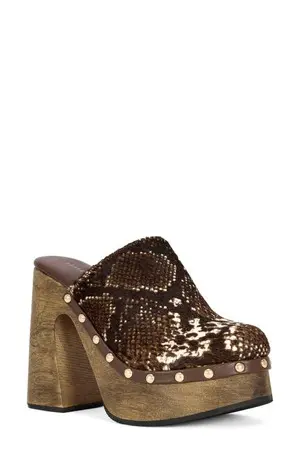AZALEA WANG Picard Genuine Calf Hair Platform Clog - Brown Multi