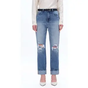 BAYEAS High Waist Straight Leg Ripped Jeans - Glacier