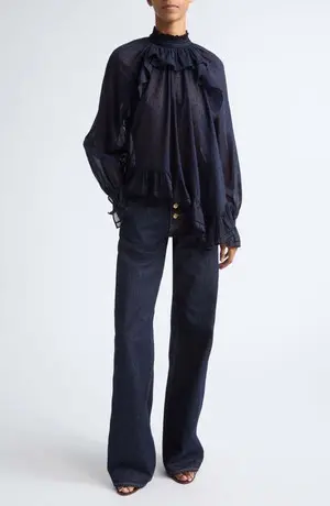 Ulla Johnson Marcella Clip Dot Ruffle Top - Nightfall