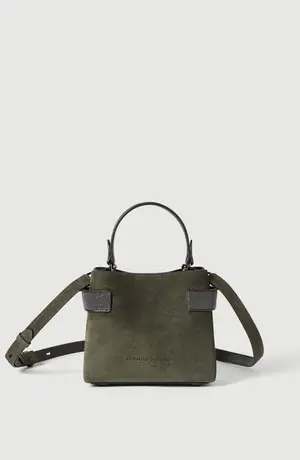 Brunello Cucinelli Essence Small Top-handle Bag In Suede With Precious Bands - Green
