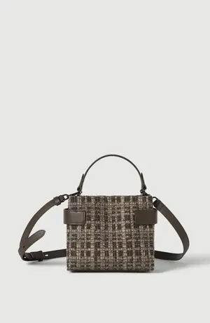 Brunello Cucinelli Essence Small Top-handle Bag In Suede With Precious Check Embroidery - Brown