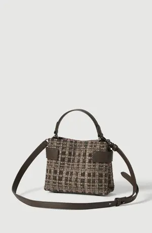 Brunello Cucinelli Suede Top-handle Bag With Precious Check Embroidery