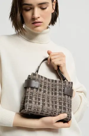 Brunello Cucinelli Suede Top-handle Bag With Precious Check Embroidery