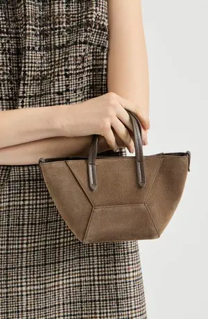 Brunello Cucinelli Suede Mini Bag With Monili - Bark