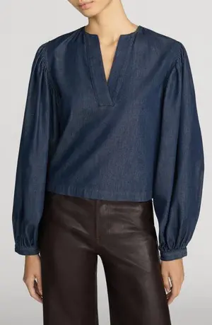 FRAME The Poise Split Neck Balloon Sleeve Top - Rinse