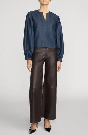 FRAME The Poise Split Neck Balloon Sleeve Top
