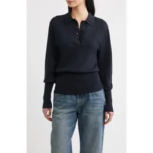 DL1961 November Long Sleeve Wool Polo - Navy