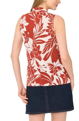 Vince Camuto Floral Print Crossover Front Jersey Top