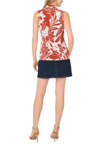 Vince Camuto Floral Print Crossover Front Jersey Top