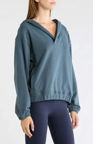 Prana Dreamterry V-neck Hoodie - Grey Blue