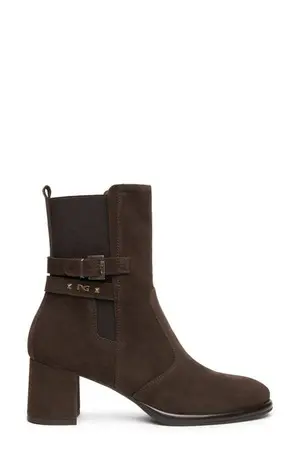 NEROGIARDINI Leather Block Heel Chelsea Bootie - Chocolate